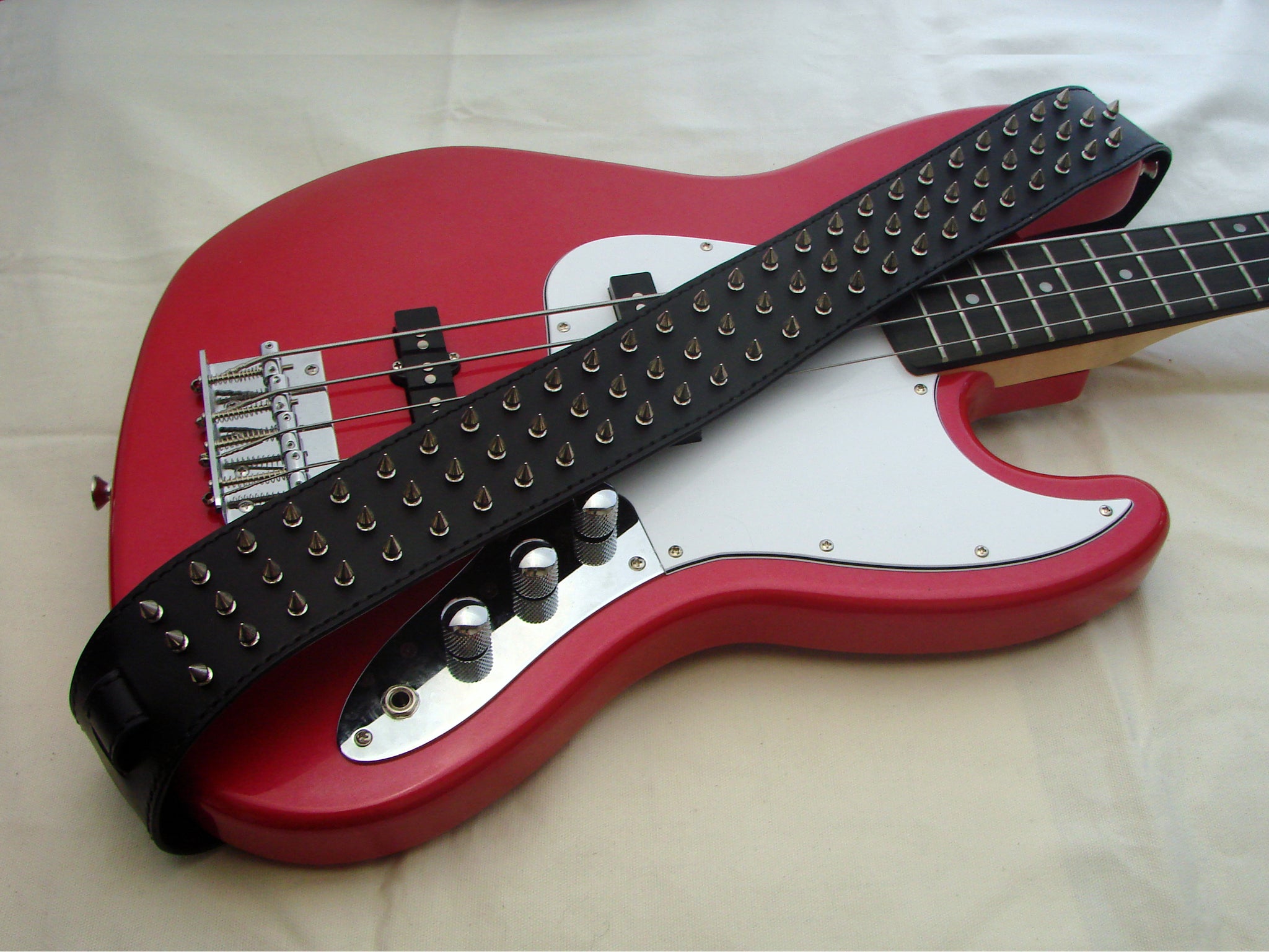Leather Guitar Strap 3 rows of small spikes – Another Way of Life
